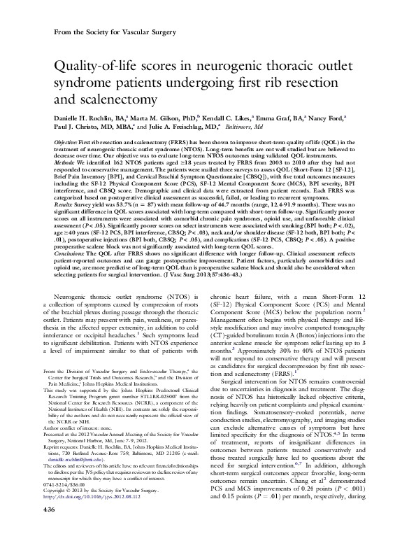 (PDF) Quality-of-life scores in neurogenic thoracic outlet syndrome ...