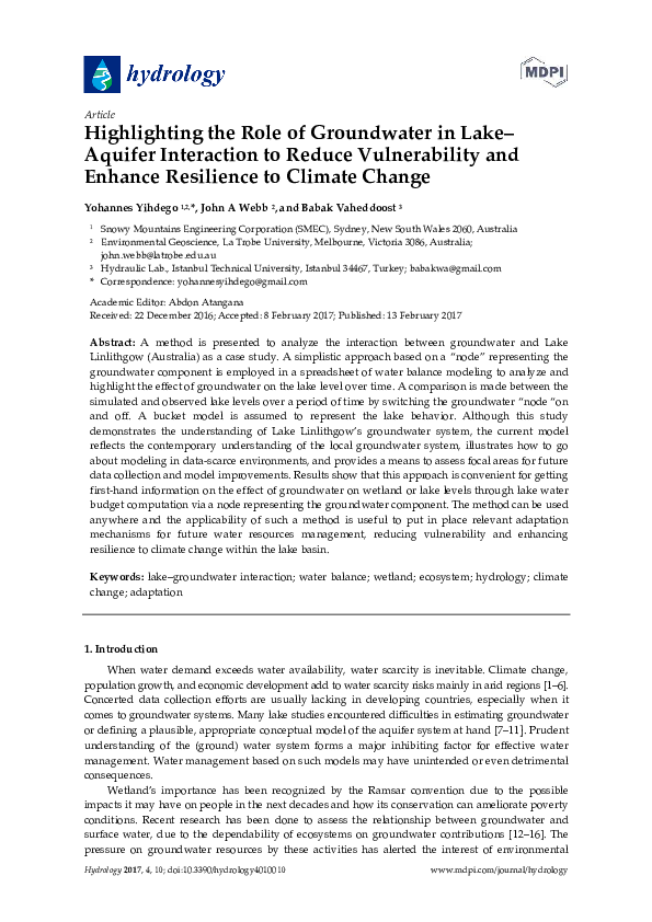 (PDF) Highlighting the Role of Groundwater in Lake– Aquifer Interaction to Reduce Vulnerability ...