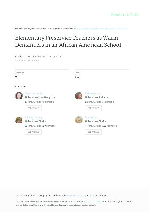 (PDF) Elementary Preservice Teachers as Warm Demanders in an African ...