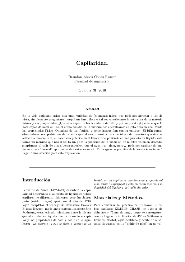 (PDF) Capilaridad | BRANDON ALEXIS COPAS RASCON - Academia.edu