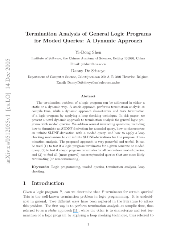 Pdf Termination Analysis Of General Logic Programs For Moded Queries