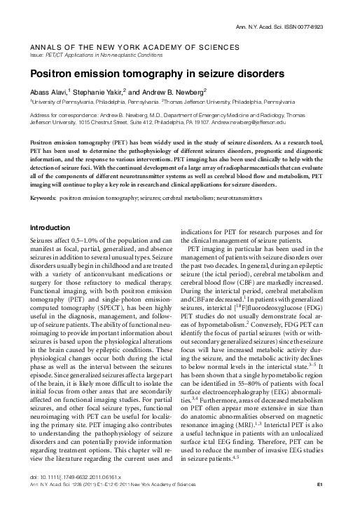 (PDF) Positron emission tomography in seizure disorders