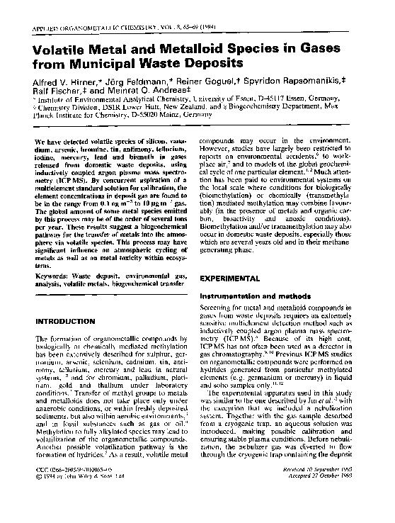 (PDF) Volatile metal and metalloid species in gases from waste deposits