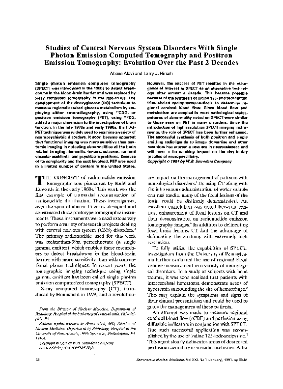 (PDF) Studies of central nervous system disorders with single photon emission computed ...