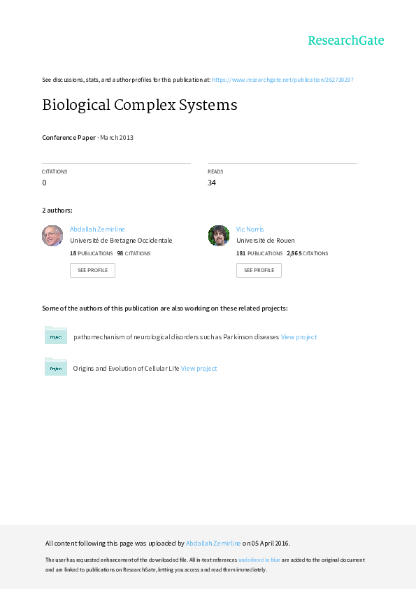 (PDF) Biological complex systems