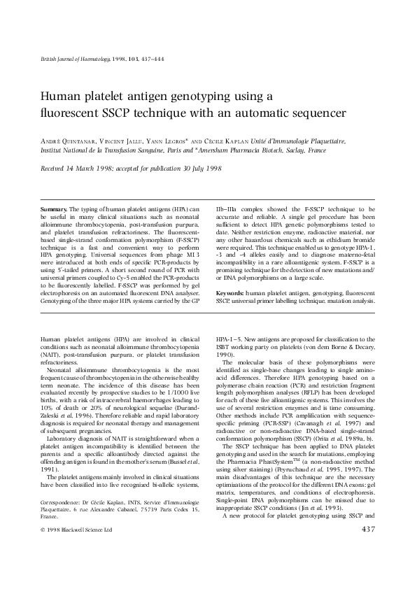 (PDF) Human platelet antigen genotyping using a fluorescent SSCP ...