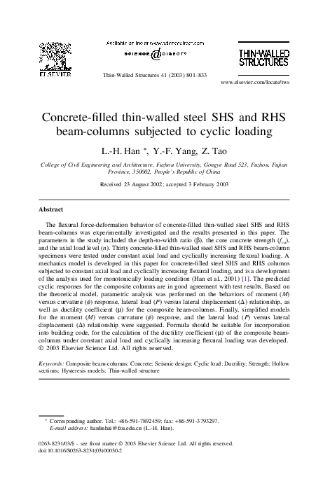 (PDF) Concrete-filled thin-walled steel SHS and RHS beam-columns ...