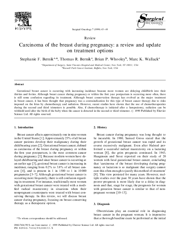 (PDF) Carcinoma of the breast during pregnancy: a review and update on ...