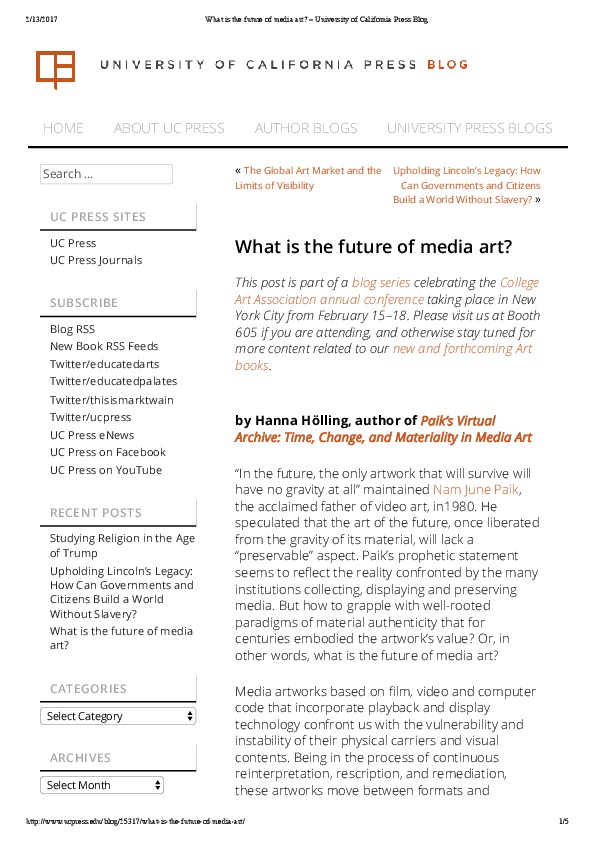 (PDF) Paik's Virtual Archive: Time, Change, and Materiality in Media Art