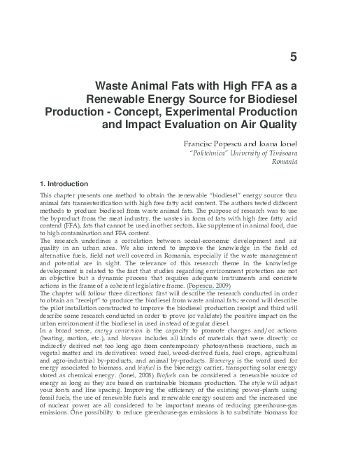 (PDF) Waste Animal Fats with High FFA as a Renewable Energy Source for ...