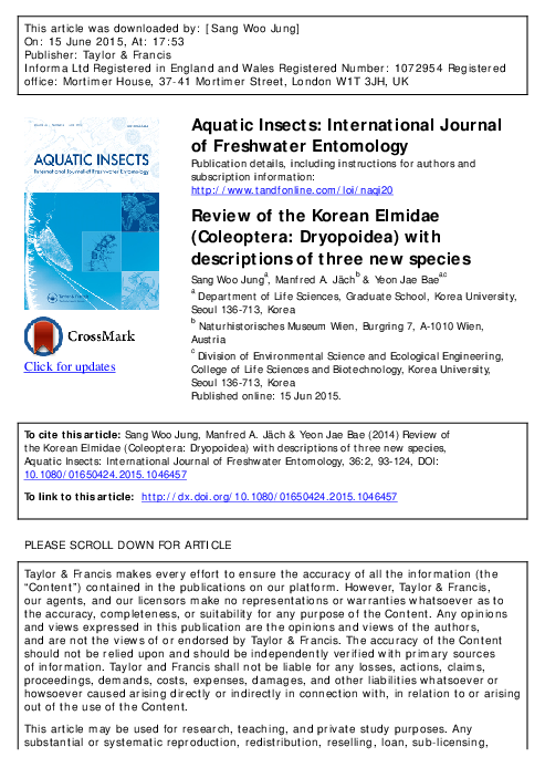 (PDF) Aquatic Insects: International Journal of Freshwater Entomology ...