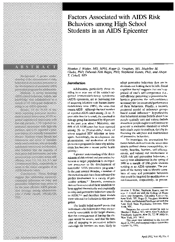 (PDF) Factors associated with AIDS risk behaviors among high school ...