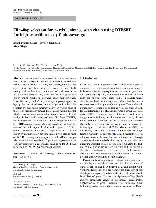 Pdf Flipflop Selection For Partial Enhance Scan Chain Using Dtesff For High Transition Delay 