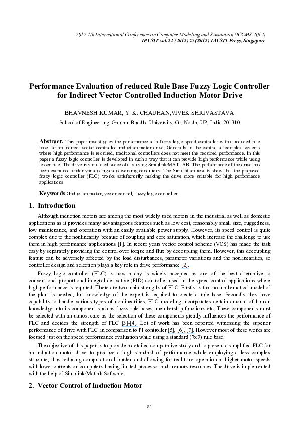 Pdf Performance Evaluation Of Reduced Rule Base Fuzzy Logic Controller For Indirect Vector