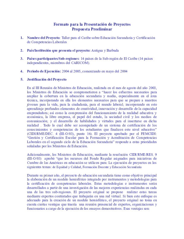 (DOC) Formato para la Presentación de Proyectos Propuesta Preeliminar | Brayant Velazquez ...