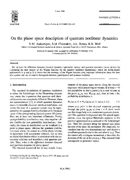 (PDF) On the phase space description of quantum nonlinear dynamics
