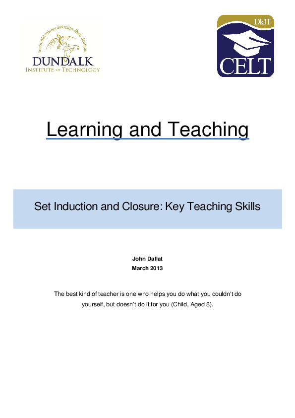 (PDF) Learning and Teaching Set Induction and Closure: Key Teaching Skills