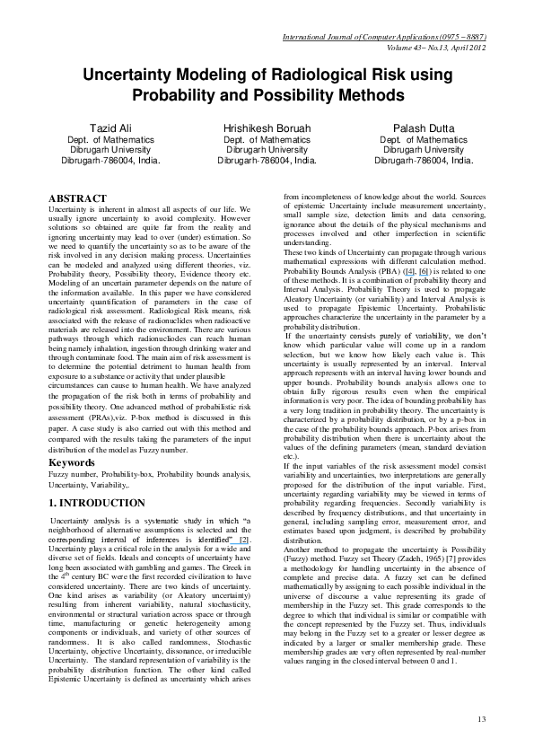 (PDF) Uncertainty Modeling of Radiological Risk using Probability and Possibility Methods