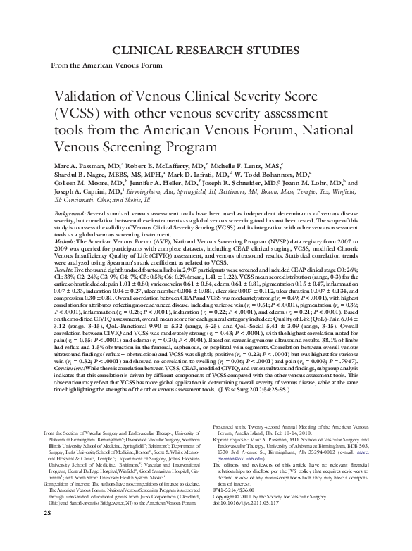 (PDF) Validation of Venous Clinical Severity Score (VCSS) with other ...