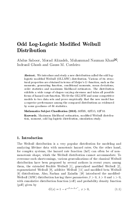 (PDF) Odd Log-Logistic Modified Weibull Distribution