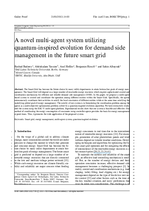 Pdf A Novel Multi Agent System Quantum Inspired Evolution For Demand Side Utilizing Management