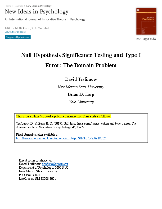 (PDF) Null hypothesis significance testing and type 1 error: the domain ...