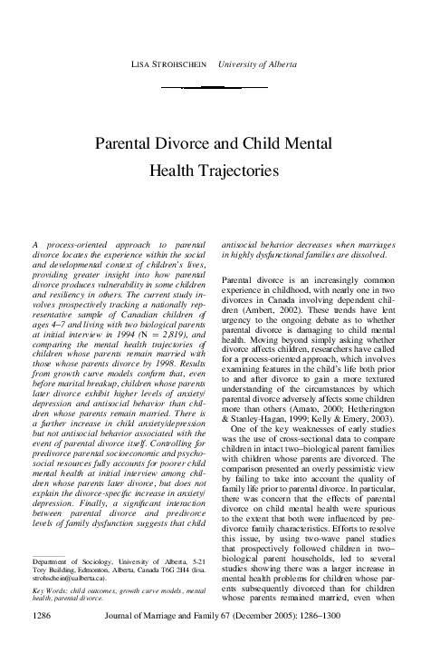Pdf Parental Divorce And Child Mental Health Trajectories