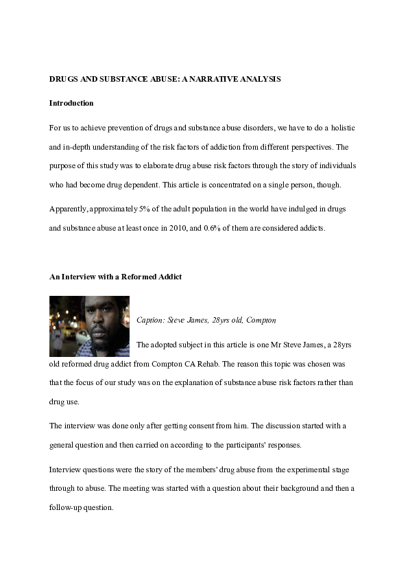 (DOC) DRUGS AND SUBSTANCE ABUSE: A NARRATIVE ANALYSIS