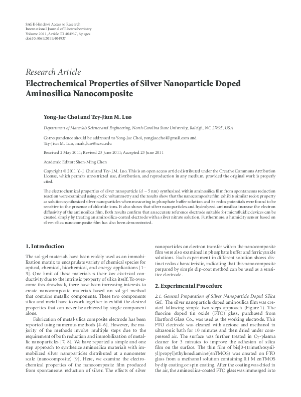 (PDF) Electrochemical Properties of Silver Nanoparticle Doped ...