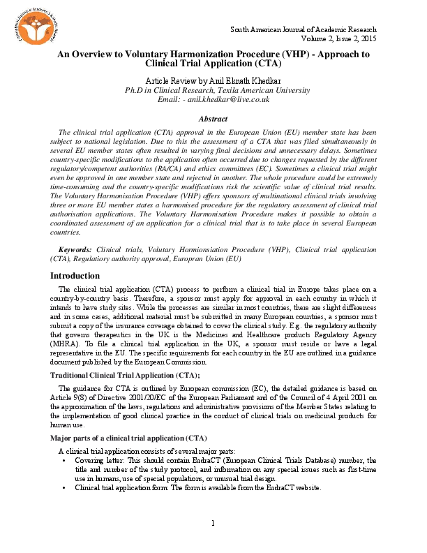 (PDF) An Overview to Voluntary Harmonization Procedure (VHP) -Approach ...