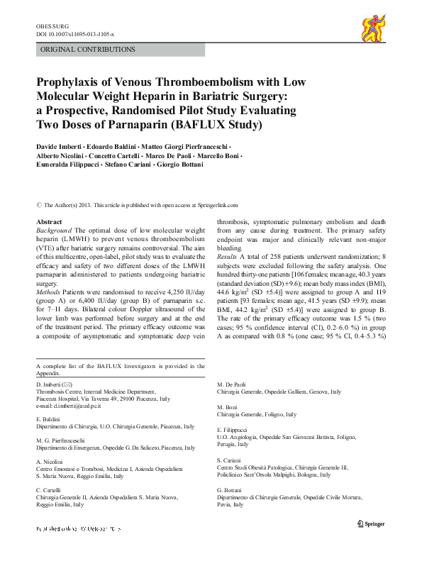 (PDF) Prophylaxis of Venous Thromboembolism with Low Molecular Weight Heparin in Bariatric ...