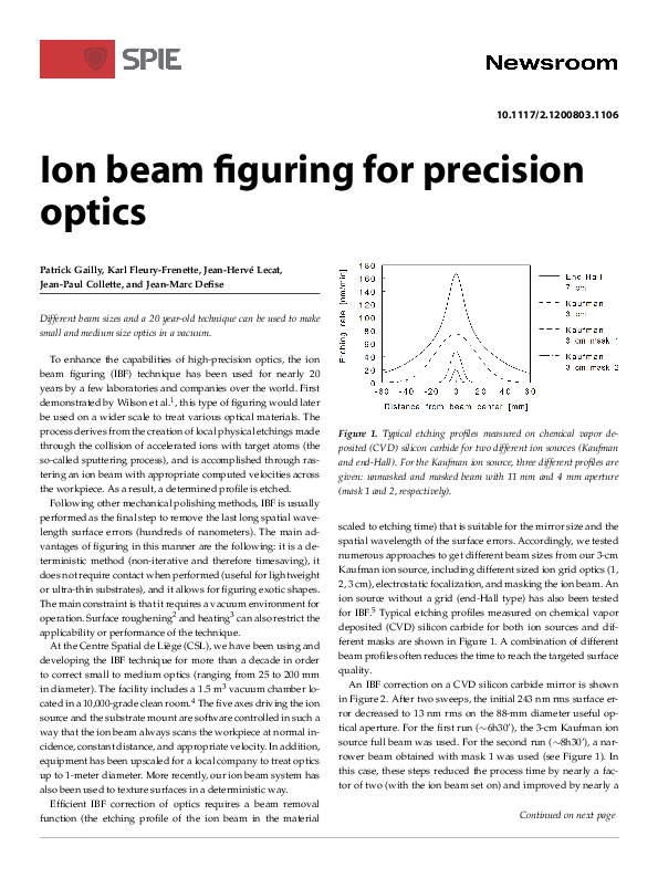 (PDF) Ion beam figuring for precision optics