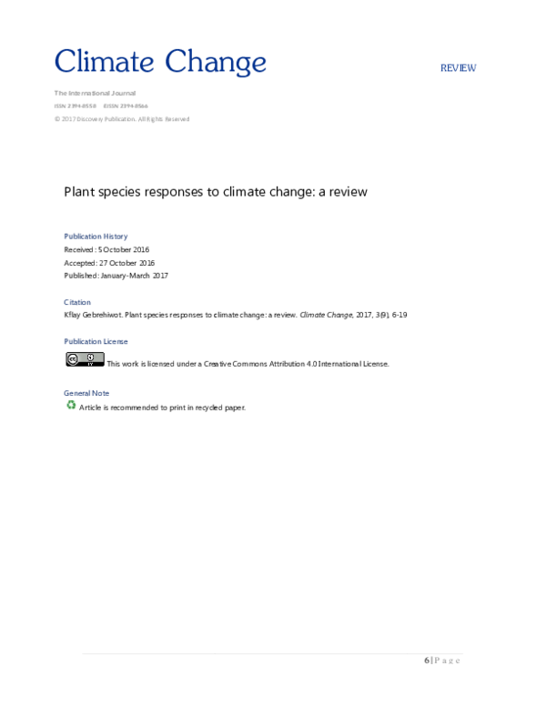 (PDF) Plant species responses to climate change: a review Publication ...