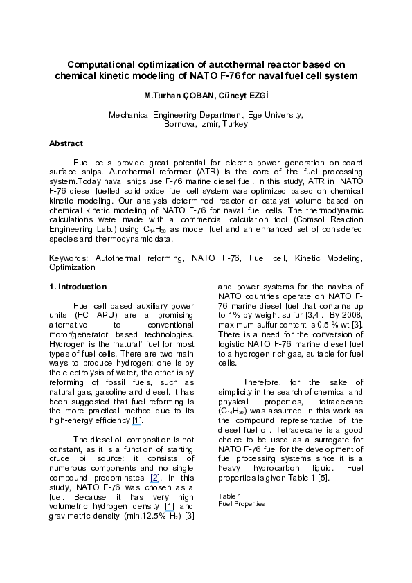 Pdf Computational Optimization Of Autothermal Reactor Based On Chemical Kinetic Modeling Of