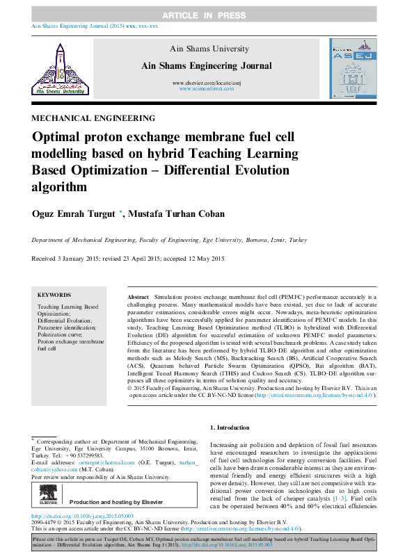 (PDF) Optimal proton exchange membrane fuel cell modelling based on ...