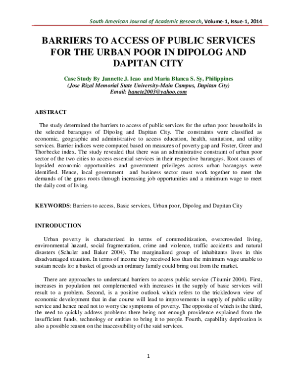 (PDF) Barriers to Access of Public Services for the Urban Poor in ...