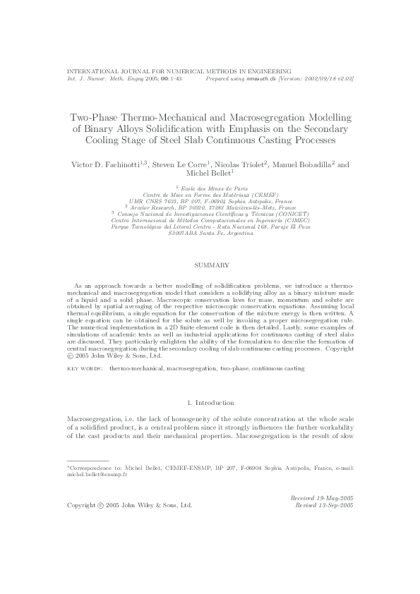 (PDF) Two-phase thermo-mechanical and macrosegregation modelling of binary alloys solidification ...