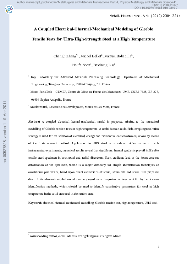 (PDF) A Coupled Electrical–Thermal–Mechanical Modeling of Gleeble ...