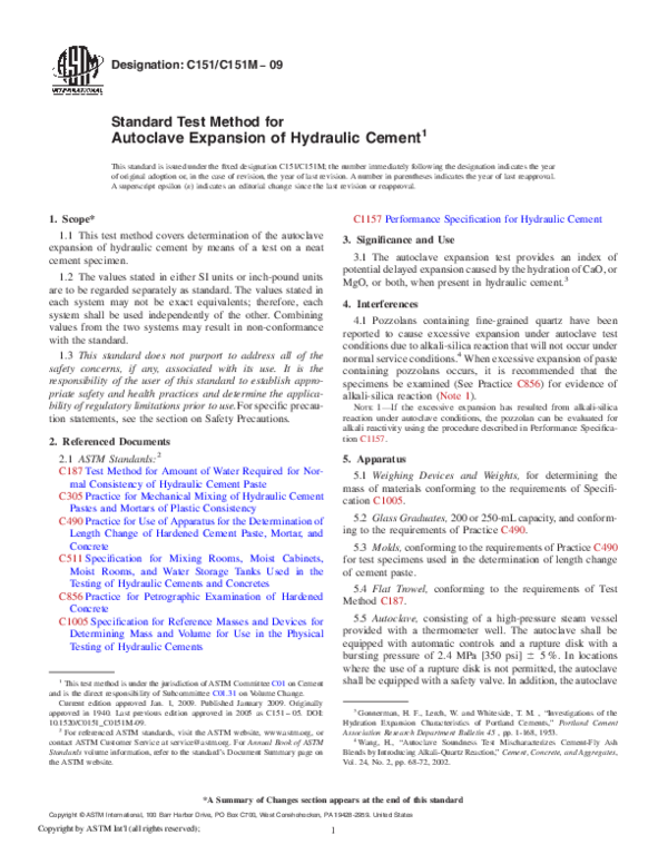 (PDF) Standard Test Method for Autoclave Expansion of Hydraulic Cement 1