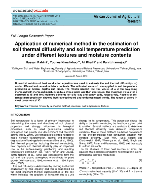 (PDF) Application of numerical method in the estimation of soil thermal ...
