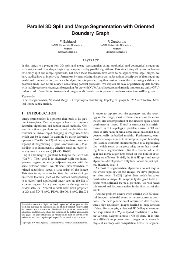 Pdf Parallel 3d Split And Merge Segmentation With Oriented Boundary