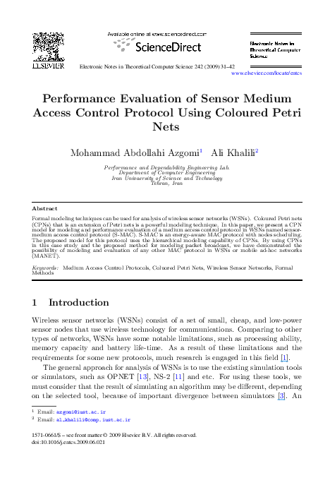 (PDF) Performance Evaluation of Sensor Medium Access Control Protocol Using Coloured Petri Nets ...