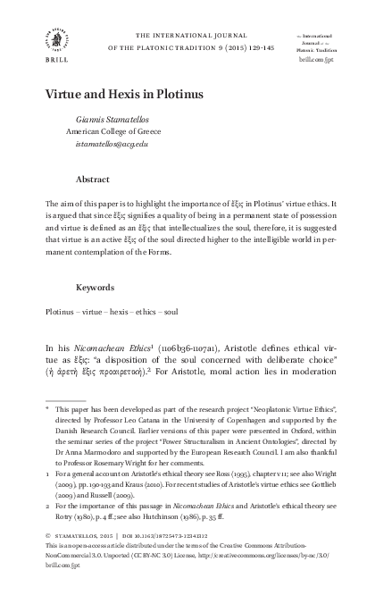 (PDF) Virtue and Hexis in Plotinus