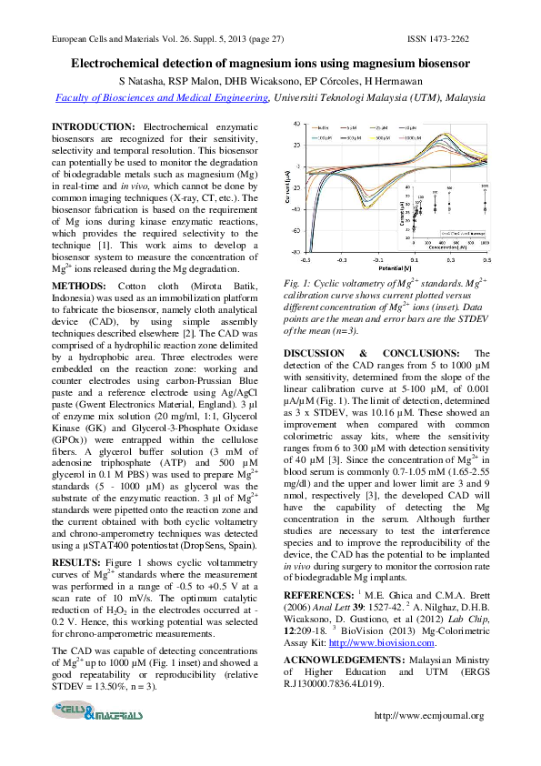 (PDF) Electrochemical detection of magnesium ions using magnesium biosensor