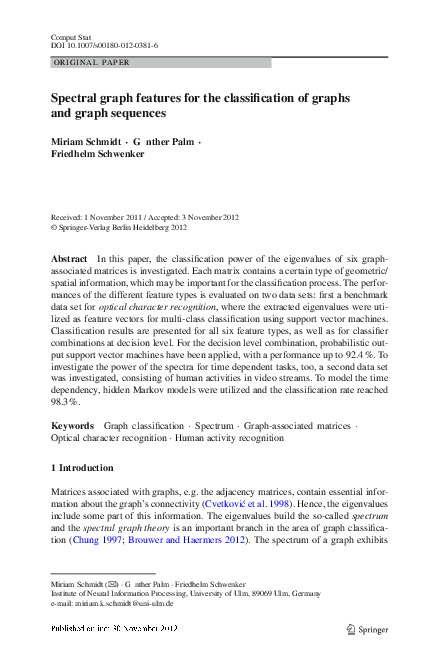 (PDF) Spectral graph features for the classification of graphs and graph sequences