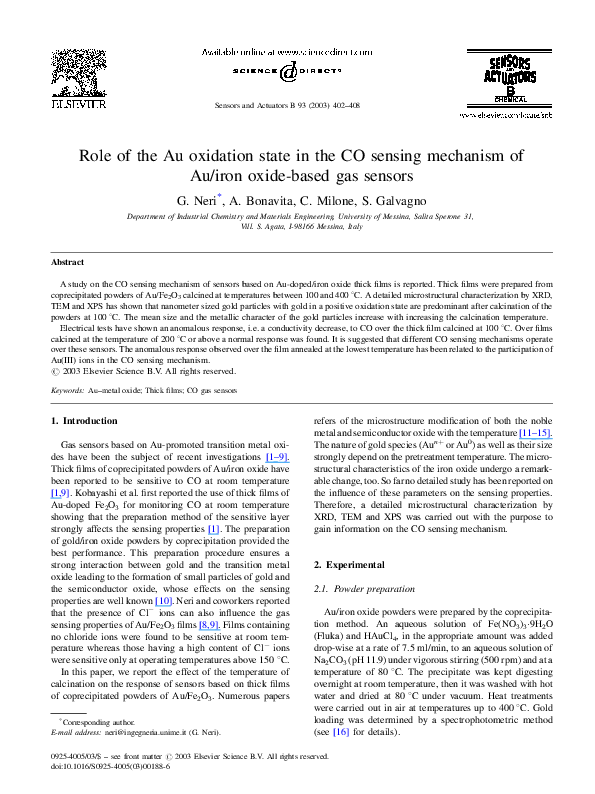 (PDF) Role of the Au oxidation state in the CO sensing mechanism of Au ...