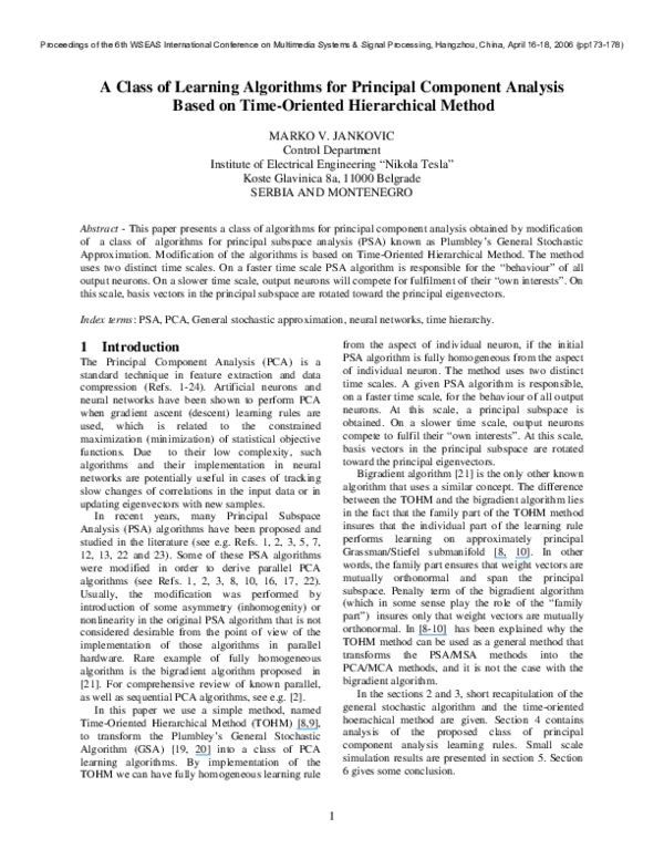 Pdf A Class Of Learning Algorithms For Principal Component Analysis