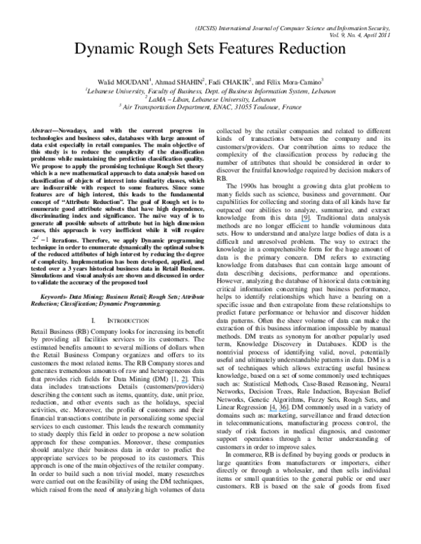 (PDF) Dynamic Rough Sets Features Reduction