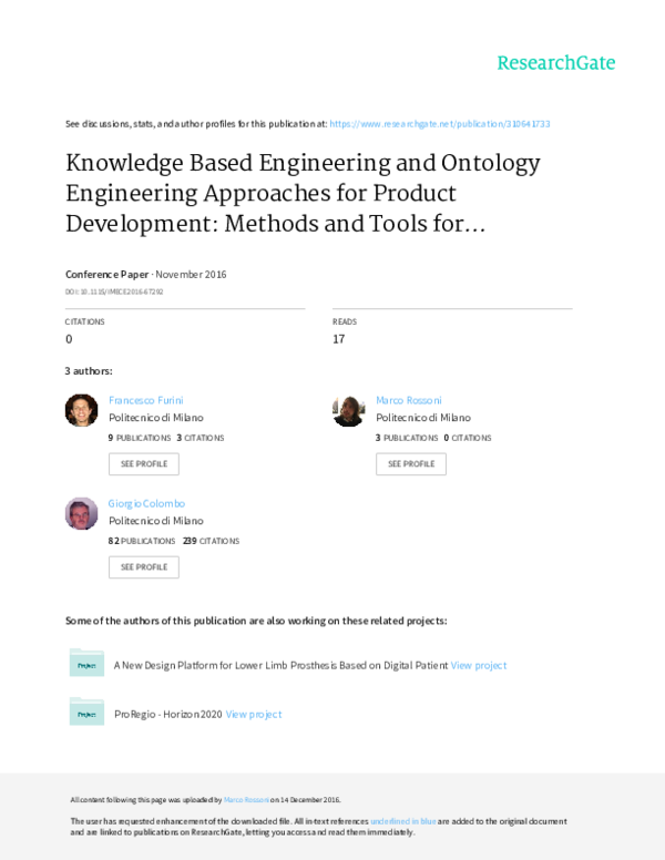 (PDF) Knowledge Based Engineering and Ontology Engineering Approaches ...