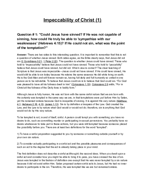 (DOC) Impeccability of Christ (1 | Rebecca Ann Pesquera - Academia.edu